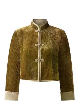 Shanghai Tang Velvet Ribbed Mandarin-collar Jacket - Brown