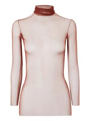 CORTANA Cisne Silk-blend Tulle Turtleneck Top - Red