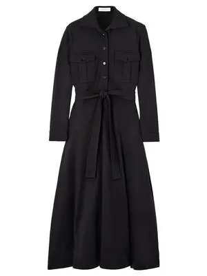 Giuliva Heritage The Dora Belted Wool-jersey Midi Shirt Dress - Black