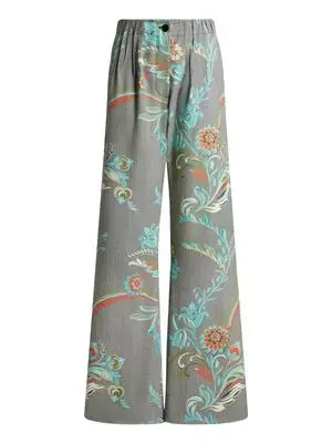 Etro Floral-print Pleated Trousers - Grey