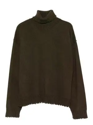 UMA WANG High-neck Sweater With Frayed Hem - Green