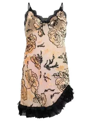 Roberto Cavalli Rose-print Ruffled Dress - Neutrals