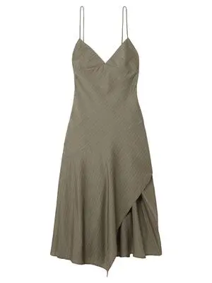 ST. AGNI Paneled Pinstriped Cotton-Blend Twill Dress Gray Green