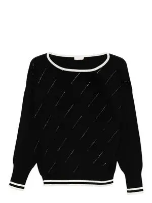 Liu Jo Stripe-embellished Boat-neck Sweater - Black