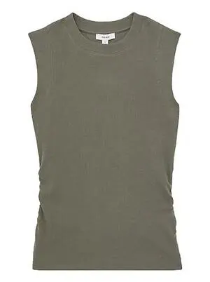 REISS Ruched Stretch-cotton Vest Top - Khaki Green