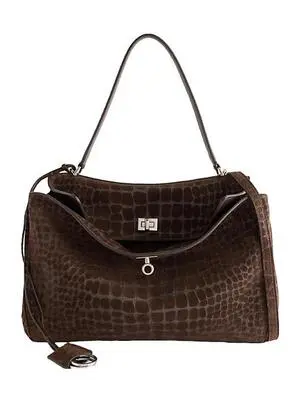 Balenciaga Rodeo Medium Croc Suede Top-handle Bag - Brown