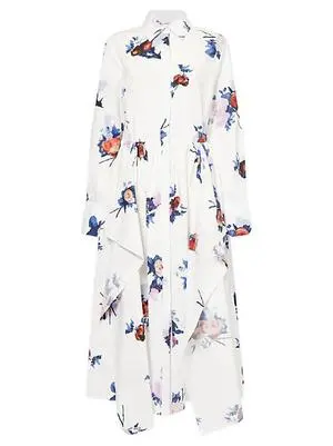 Erdem Floral-print Cotton-poplin Midi Shirt Dress - Painted Rose White