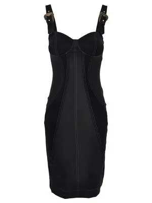 Versace Seam-detail Dress With Buckle Embellishments - Black