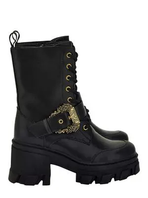 Versace Lace-up Boots With Buckle Detail - Black