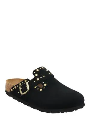 BIRKENSTOCK Boston Rivets Suede Leather Clogs Black