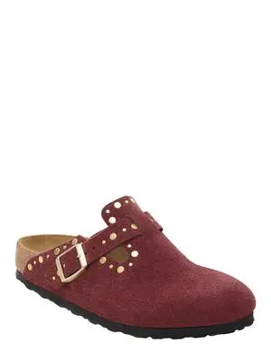 BIRKENSTOCK Boston Rivets Suede Leather Clogs Zinfandel