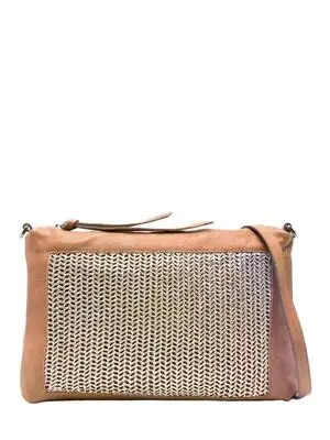 SOMMET Leather Woven-panel Shoulder Bag - Neutrals