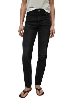 Mango High-waist Ankle Mom Jeans - Black Denim