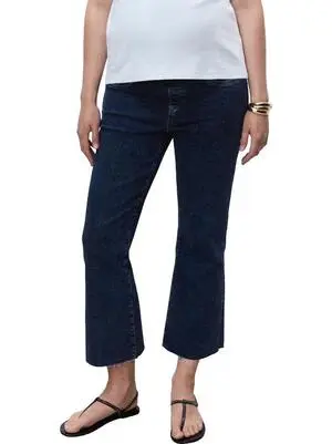 Mango Over The Bump Crop Flare Maternity Jeans - Dark Blue