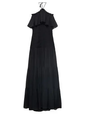 Mango Ruffle Tiered Halter Maxi Dress - Black