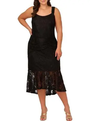 Adrianna Papell Stretch Lace Midi Dress - Black