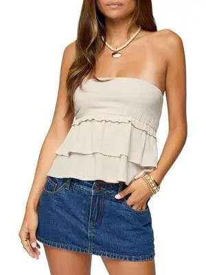 EDIKTED Strapless Peplum Top - Stone