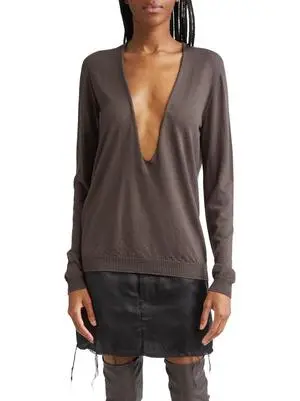 Rick Owens Extreme V-Neck Virgin Wool Sweater Dark Dust