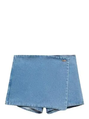 Mango Faux Wrap Denim Skort - Medium Blue