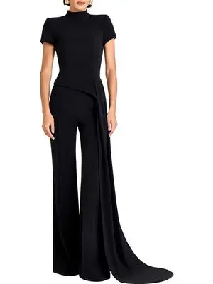 NADINE MERABI Pleated Drape Mock Neck Top - Black