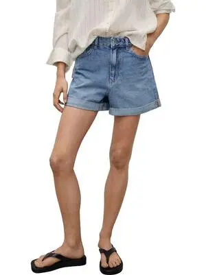 Mango High-waisted Denim Mom Shorts - Medium Blue