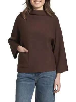 APNY Funnel Neck Patch Pocket Sweater - Chocolate Brown