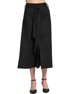 APNY Faux Suede Paneled A-line Midi Skirt - Black
