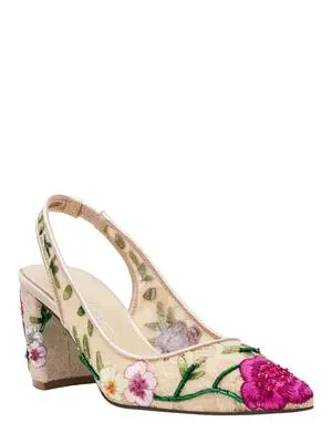Betsey Johnson Lira Pointed Toe Slingback Pumps Blush Multi Floral