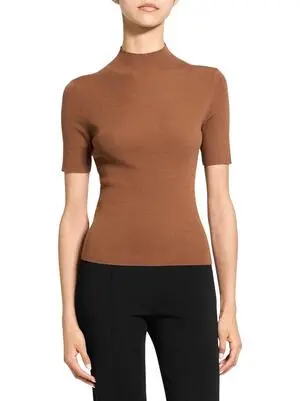 Theory Leenda Merino Wool Mock Neck Sweater - Caramel