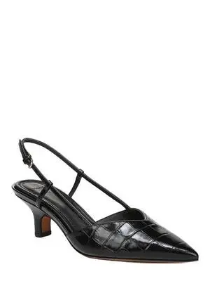 Vince Levvy Slingback Kitten Heel Pumps Black Croc