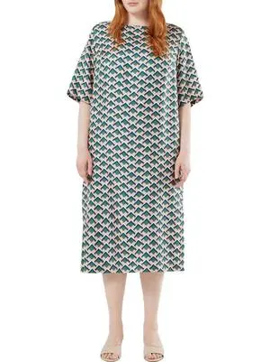 Marina Rinaldi Rossana Geo Print Silk Shift Dress - Ultramarine