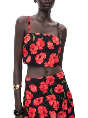 Mango Floral Crop Camisole - Black