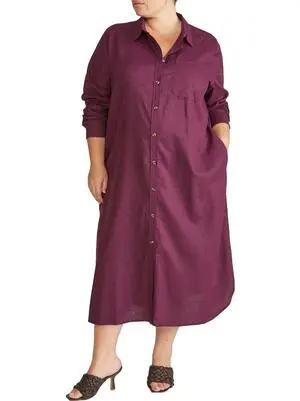 Universal Standard Odeon Long Sleeve Stretch Linen Blend Shirtdress - Aa