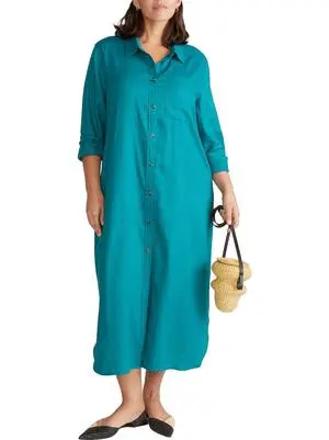 Universal Standard Odeon Long Sleeve Stretch Linen Blend Shirtdress Alexandrite