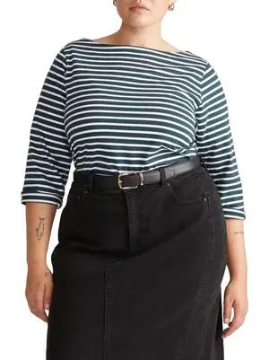 Universal Standard Belle Breton Stripe Top Deep Sea/white Stripe