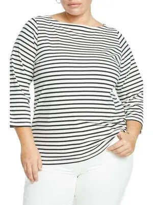 Universal Standard Belle Breton Stripe Top Ecru/black Stripe