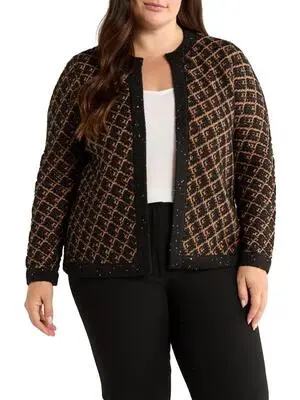 ANNE KLEIN Texture Plaid Beaded Cardigan