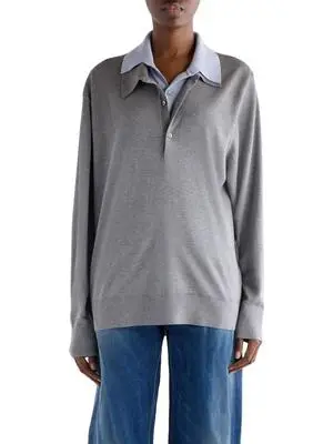 Acne Studios Koyat Layered Silk Polo-sweater - Sky Blue/light Grey Melange