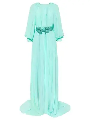 SAIID KOBEISY Pleated Puff-sleeve Dress - Green