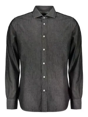 MOORER Rounded-hem Denim Shirt - Black