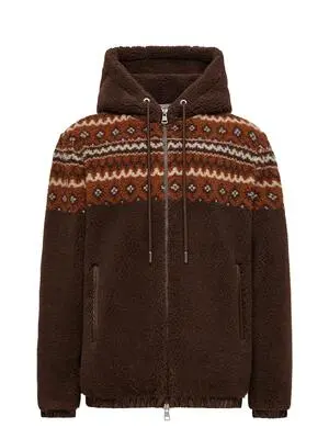 Moncler Geometric Jacquard Wool Blend Hoodie - Brown