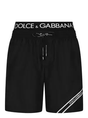 Dolce & Gabbana Mid-length Swim Trunks With Logo - Black
