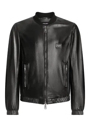 Dolce & Gabbana Lambskin Leather Jacket With Logo Tag - Black
