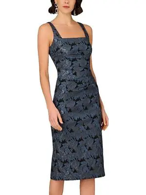 Aidan Mattox Stretch Jacquard Midi Dress - Black Navy