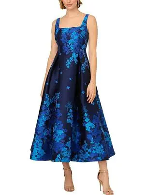 Adrianna Papell Floral Jacquard Midi Dress - Blue Multi