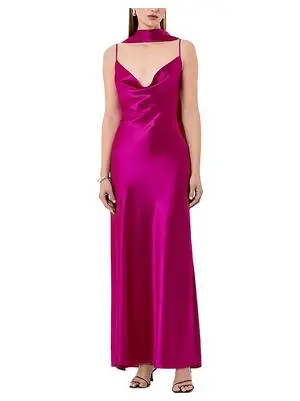 NICHOLAS Geneva Sleeveless Cowl Neck Gown With Side Slit Magenta