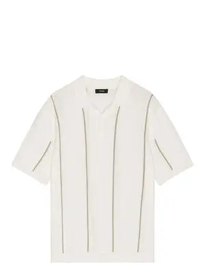Theory Short Sleeve Stripe Polo In White - White Multi