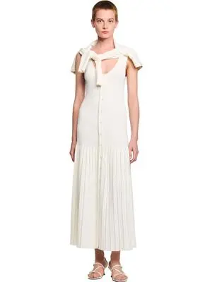 Sandro V-neck Knit Maxi Dress - Ecru