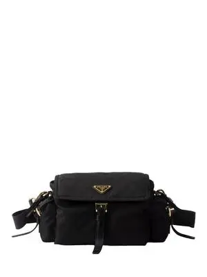 Prada Medium Re-nylon Shoulder Bag With Leather Details - Black