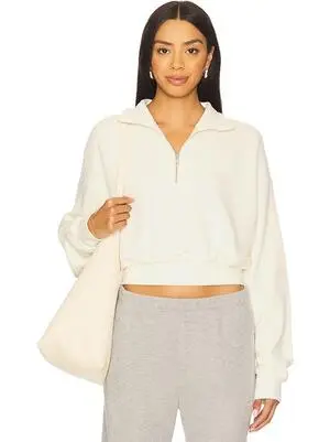 Eterne Cropped Half Zip Sweatshirt - Cream